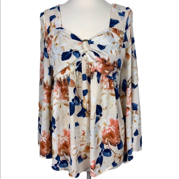 entro | Tops | Entro Floral Print Bell Sleeve Tie Back Blouse | Poshmark